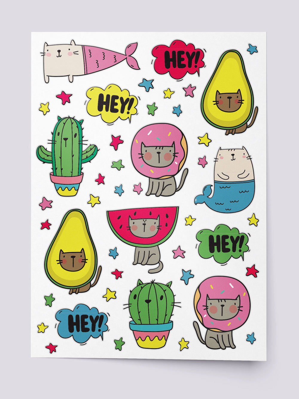 Temporary tattoos Kawaii cats. Set of body stickers. - Ducky Street