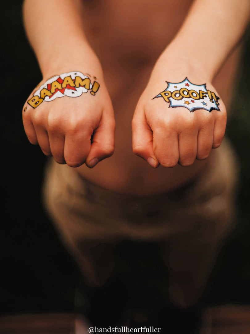 «Baaam!» Comic Action Temporary Tattoos for Kids - Ducky Street