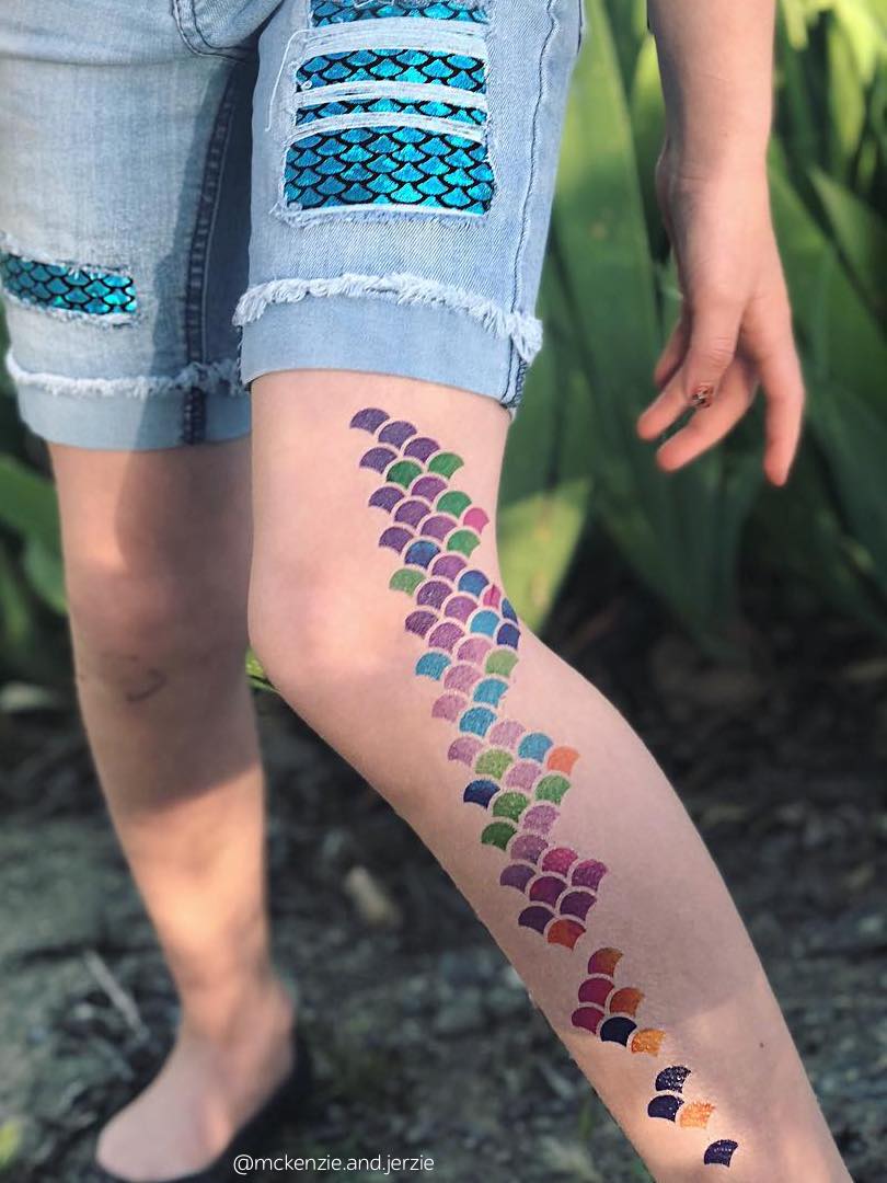 Mermaid scales temporary tattoos. Rainbow fish scales bodyart tattoos ...