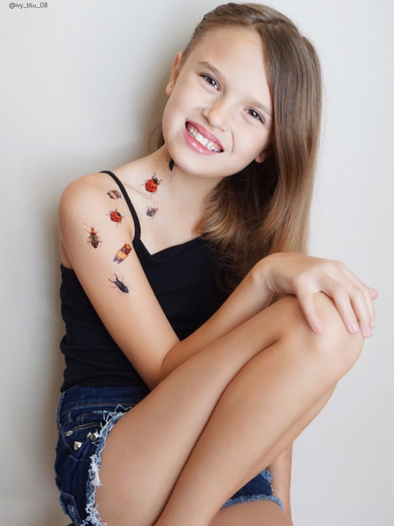 Temporary tattoos Beetles. 12 watercolor bugs fake tattoos. - Ducky Street